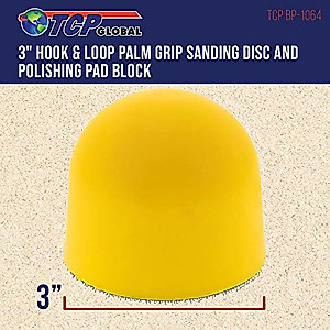 TCP Global 3" Palm Grip Foam Hand Sanding Block Pad for Hook & Loop and 3" DA Sanding Discs - Polishing Pad Holder - Buff Polish Car Wet-Sand Dust Nibs, Automotive Paint, Car Detailing