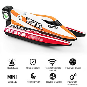Gizmovine Mini Remote Control Boat for Kids Age 5-9, Fast Rc Boats for Pools Racing Submarine Water Toys Adults Kids Gift, Orange Upate Version
