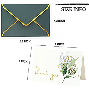 Heavy Duty Thank You Cards with Envelopes - 36 PK Gold Notes 4x6 Inches Baby Shower Wedding Small Business Graduation Funeral Bridal (Greenery)