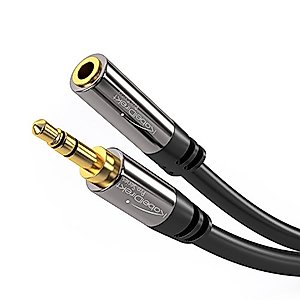KabelDirekt – 20ft – Headphone Extension Lead Cable, 3.5mm connectors (aux Audio Cable, Male Jack Plug/Female Jack, Practically Unbreakable Metal casing, Perfect for Headphones, Black)