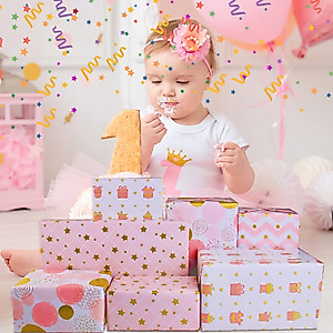 Wrapping Paper Pink Gold Birthday Gift Wrapping Paper for Girls Women-Soft Pink Gift Wrap Paper and Ribbon Sticker for Present - Pretty Light Pink Wrapping Paper Birthday Girl Wrapping Paper Birthday Wrapping Paper Girls Folded Sheets for Party,Wedding,Va