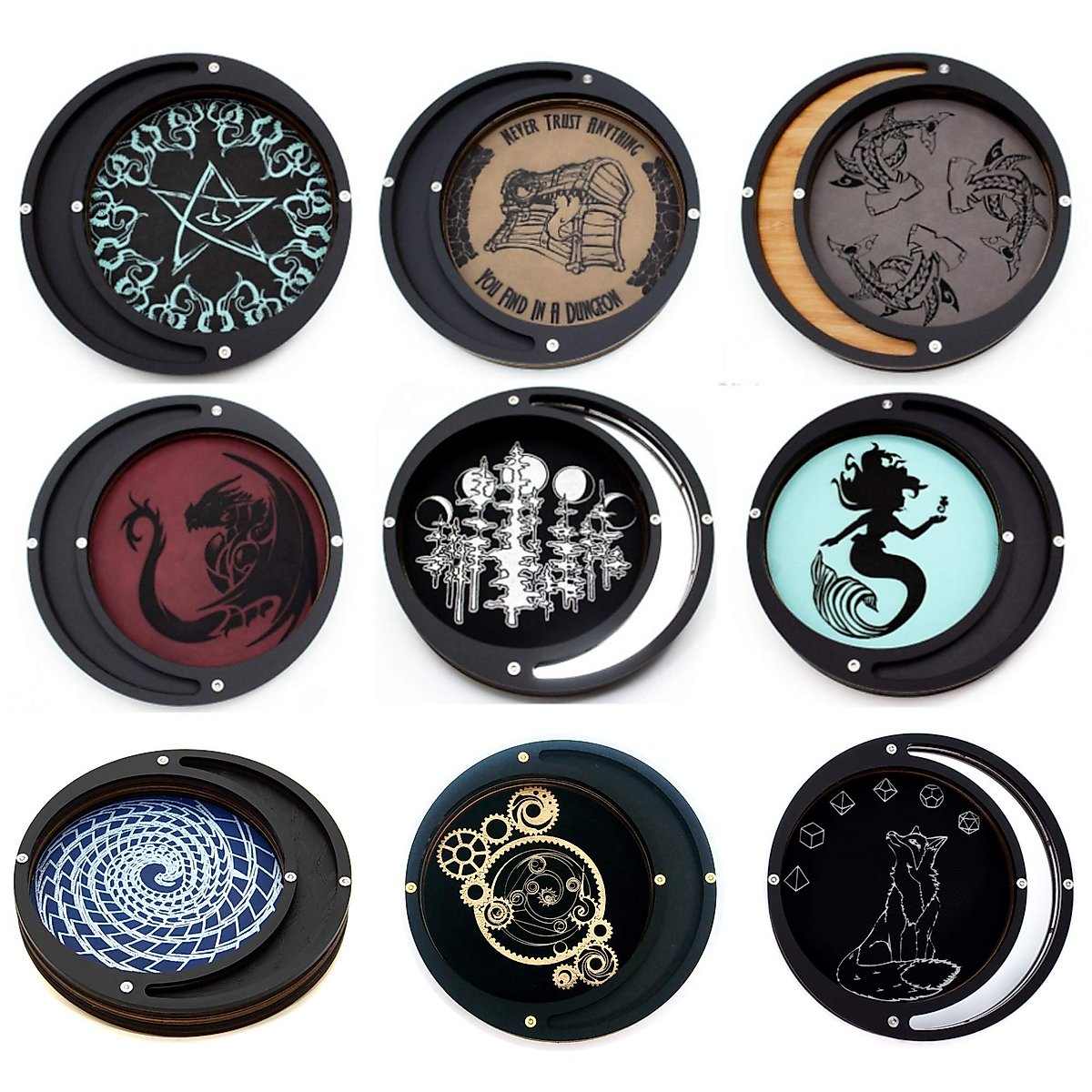 C4Labs 7.25" Padded Vegan Leather Eclipse Dice Tray - Celestial Clockwork