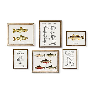 Angler Picture - Rustic Trout Bass Fish House Decor - Fishing Boat Art - Fishing Rod Reel Lure Poster - Vintage Fishing Decor - Fishing Accessories Patent Print - Gift for Fisherman - Lake House Décor