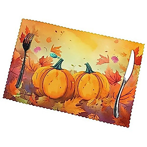 Autumn Fall Sunflowers Pumpkins Butterfly Maple Leaf Thanksgiving Autumn Placemats Set of 6 Washable Non-Slip Wrinkle-Resistance Table Place Mats 12 X 18 Inch for Kitchen Dining Table Decoration