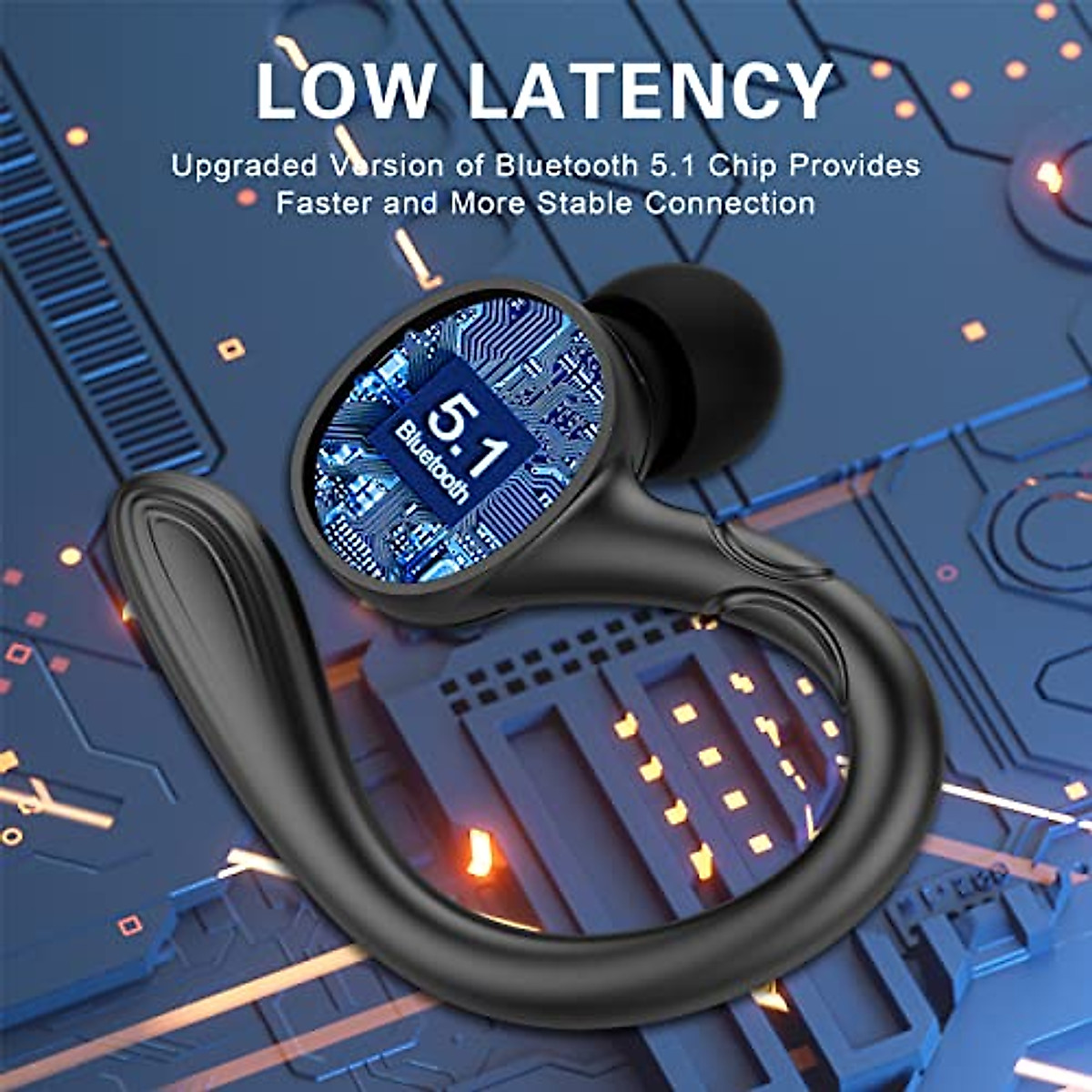 Wireless Earbud, Sports Bluetooth 5.1 Headphones with Detachable Earhooks, Deep Bass Wireless in Ear Earphones with HD Mic, CVC8.0 Noise Reduction, 48hrs Playtime, IP7 Waterproof, Headset for Running