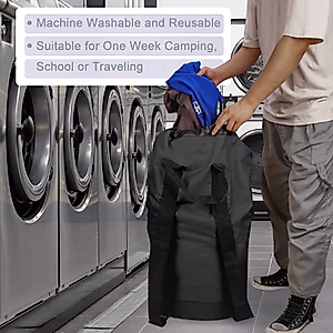 Large Washable Laundry Bag Backpack for College, Heavy Duty 600D Oxford Cloth Drawstring Travel Laundry Bags for Dirty Clothes - Black