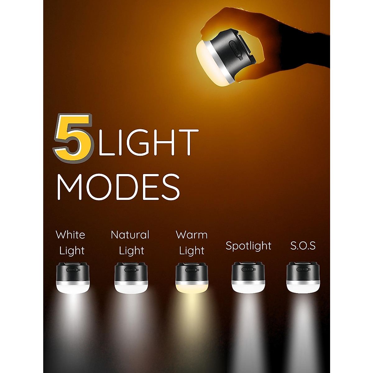 Joyzy Camping Lantern Rechargeable, LED Camping Light with 5 Light Modes, Outdoor Rechargeable Lantern, Adjustable Brightness Mini Hanging Lantern for Camping (Black)