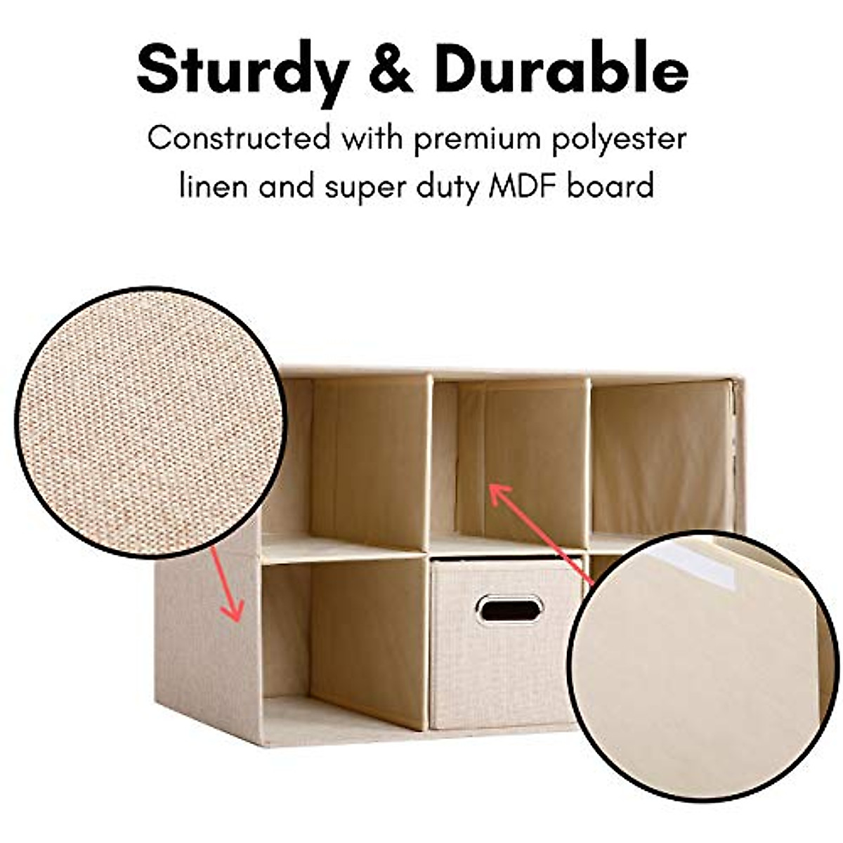 BIRDROCK HOME Cream Linen Cube Organizer Shelf with 6 Storage Bins – Strong Durable Foldable Shelf – Kid Toy Clothes Towels Cubby – Collapsible Bedroom Fabric Shelves and Cubes