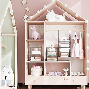 Yuyetuyo 6 Tier Hanging Closet Organizer Foldable Hanging Clothes Shelves with Adjustable Dividers, Closet Shelf Organizer for Clothing Sweaters Socks Dolls Handbags, Separable, Black