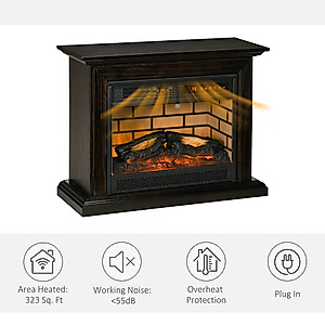 HOMCOM 31" Electric Fireplace with Dimmable Flame Effect and Mantel, Freestanding Space Heater with Log Hearth and Remote Control, 1400W, White