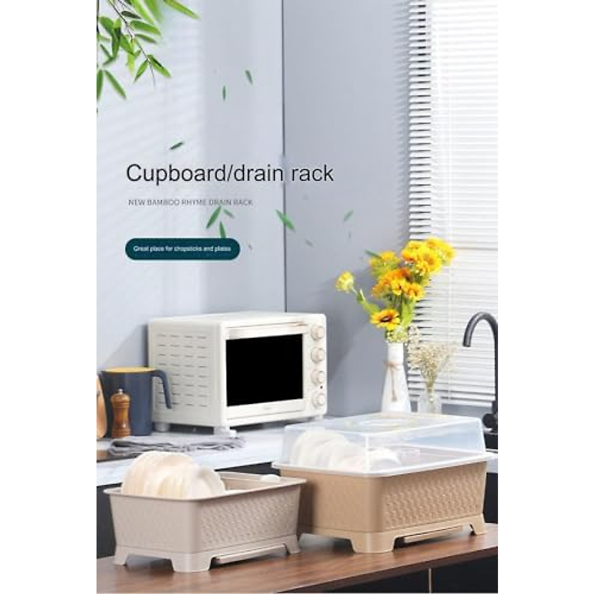 Taqargzy with lidDish Drainer Rack Plate, Silverware, Pots and Pans Drying Rack Chopstick Holder Cup Holder,Multifunctional Dish Rack for Kitchen Counter,Dish Rack with Drainboard,(Elegant Gray)