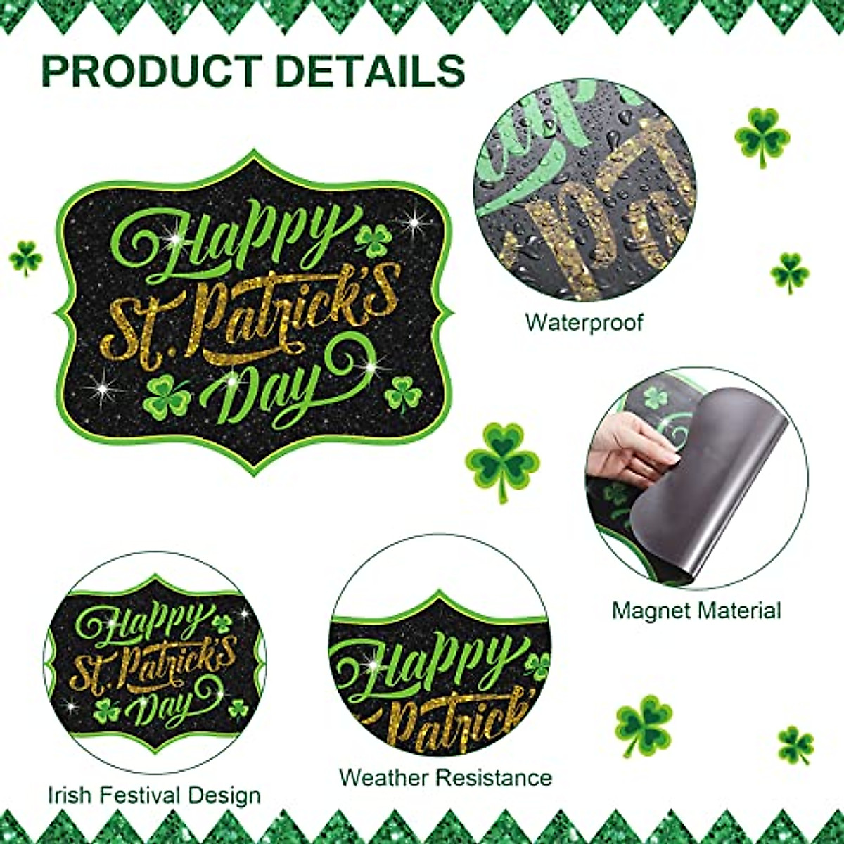 Faccito 24 Pcs St. Patrick's Day Garage Door Decoration Magnets Irish Party Garage Door Magnet Decals Green Shamrock Refrigerator Car Magnets Stickers for Holiday Party Supplies Home Decor