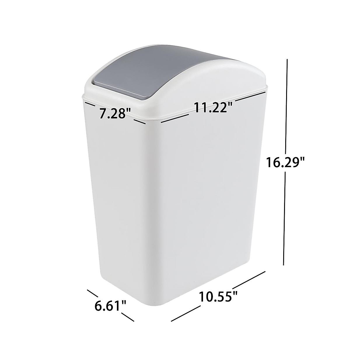 Nicesh 2.6 Gallon Swing Top Trash Can, 10 L Plastic Garbage Can with Swing Lid (Grey)