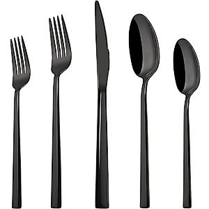 40-Piece Silverware Flatware Set, Stainless Steel Cutlery Set, Mirror Polished Utensils for 8, Includes Forks Spoons Knives Silverware, Dishwasher Safe (black)
