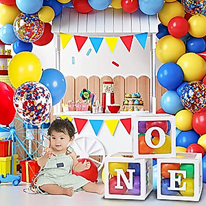 RUBFAC One Boxes for 1st Birthday, First Birthday Decorations for Boy Girls, 3pcs Baby Shower Boxes with 24pcs Balloons ‘ONE’ ‘TWO’ Letters for Birthday Backdrop, Cake Smash Photo Props