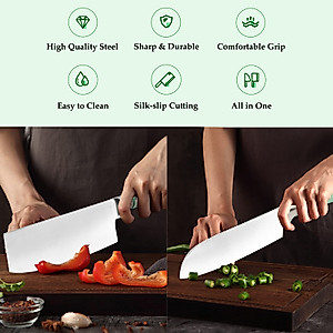 Kitchen Knife Set, Retrosohoo 5-Pieces Stainless Steel Full Tang Hollow Handle Knife Set for Kitchen, Green Sharp Knife Block Sets with Gift Box Good for Love Family Friends (Green)