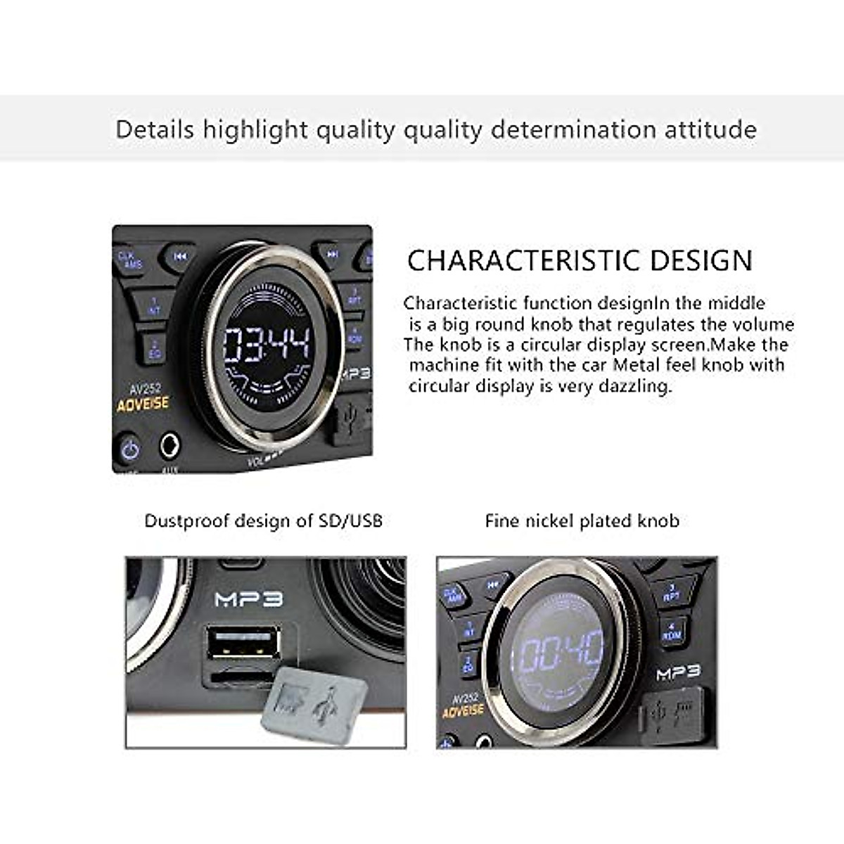 Boomboost AV252 12V 1 DIN SD Card FM Car Radio Stereo MP3 Radio Built-in Speakers with Bluetooth Host Speakers BT Hands Free Calling USB Charging