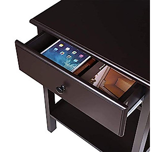 Etnicart - Dark Brown Nighstand 1 Tier Bedside End Table MDF Sofa Side Table 1 Drawer Storage Cabinet Living Room Furniture Easy Assembly 18(W)x14(D)×24(H)in side table bedroom Black skinny end table