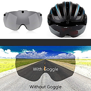 Shinmax Bike Helmet with USB Rechargeable Light & Detachable Magnetic Goggles UV Protective & Carry Bag Reflective Bicycle Helmet Men Women Mountain Road Adjustable Adult Cycling Helmet (WT-049)