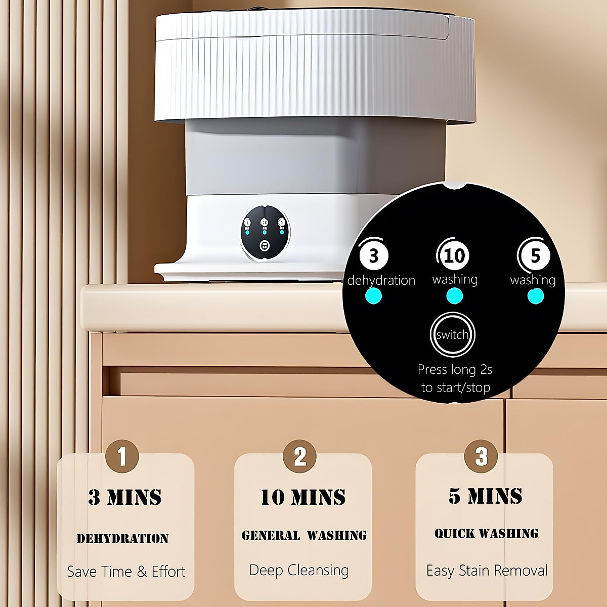 Portable Travel Washing Machine, 10L Portable Mini Washer Machine, Foldable Underwear Washing Machine with Spin Dryer, Small Portable Washer and Dryer Combo for Apartments, Camping, Travel.