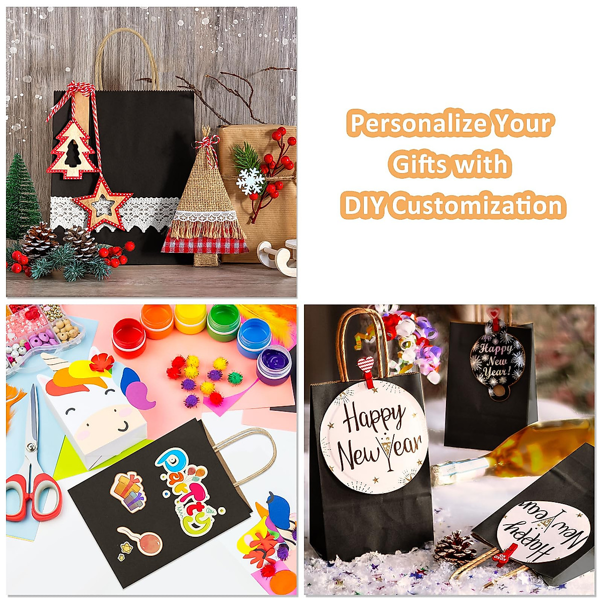 BagDream Gift Bags Kraft Paper Bags 100Pcs 5.25x3.75x8 Inches Small Shopping Bag Kraft Bags Party Bags Black Paper Bags with Handles Bulk