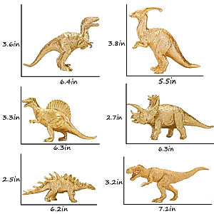 Metallic Gold Plastic Dinosaurs Figurine Toys, 12PCS Jumbo Golden Dinosaur Figures for Boys Girls, Baby Shower, Bridal Shower Decorations, Kids Dino Themed Birthday Party Supplies Cake Topper