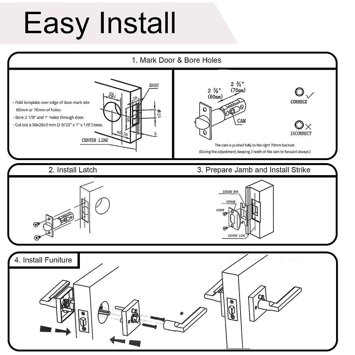 Linkaa Passage Door Handles Door Lever Gold Stain Brass for Hall or Closet, Keyless Door Lock, Square Shape Interior Door Handle. (1, Passage (No Lock))