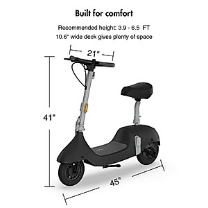OKAI EA10 Electric Scooter with Seat, Up to 25 Miles Range & 15.5MPH, Moped Scooter Bike for Adults with 10 Inch Vacuum Tires(Black)