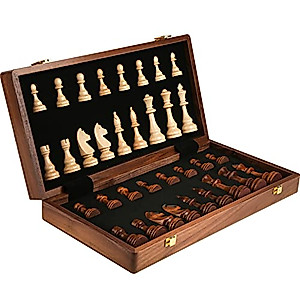 Walnut Chess Set 15'' x 15'' with Felted Game Board Interior for Storage Chess Game for Child & Adult, 2 players