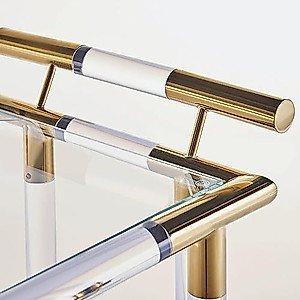 VLOBAOM Gold Bar Cart with Wheels, Home Bar Serving Cart, Luxurious Acrylic Coffee Bar Cart for Kitchen Party Outdoor, Storage Rack,31.5x16.5x31.5in,Clear