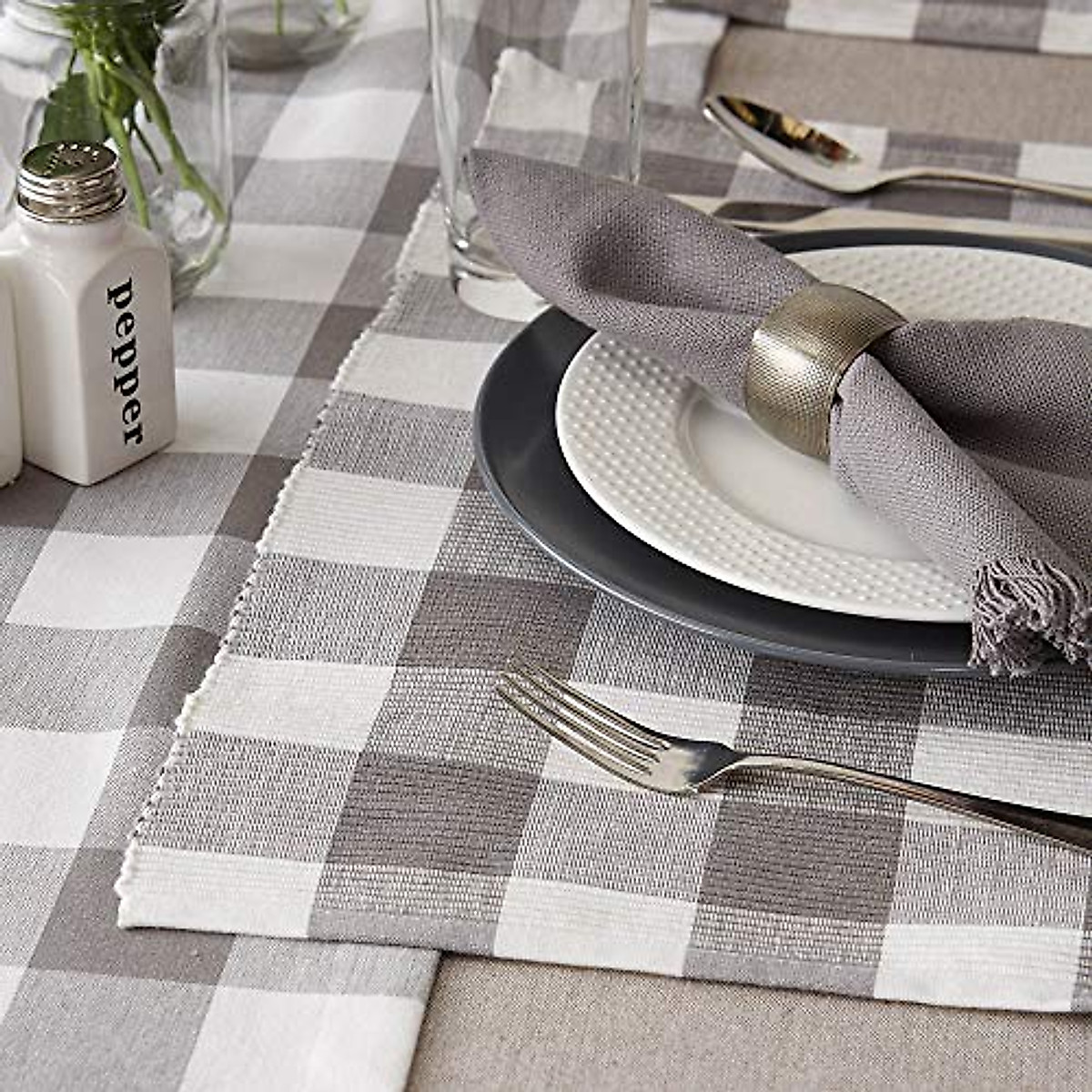 DII Buffalo Check Collection, Classic Farmhouse Tabletop Set, Placemat Set, 13x19, Gray & White, 6 Piece