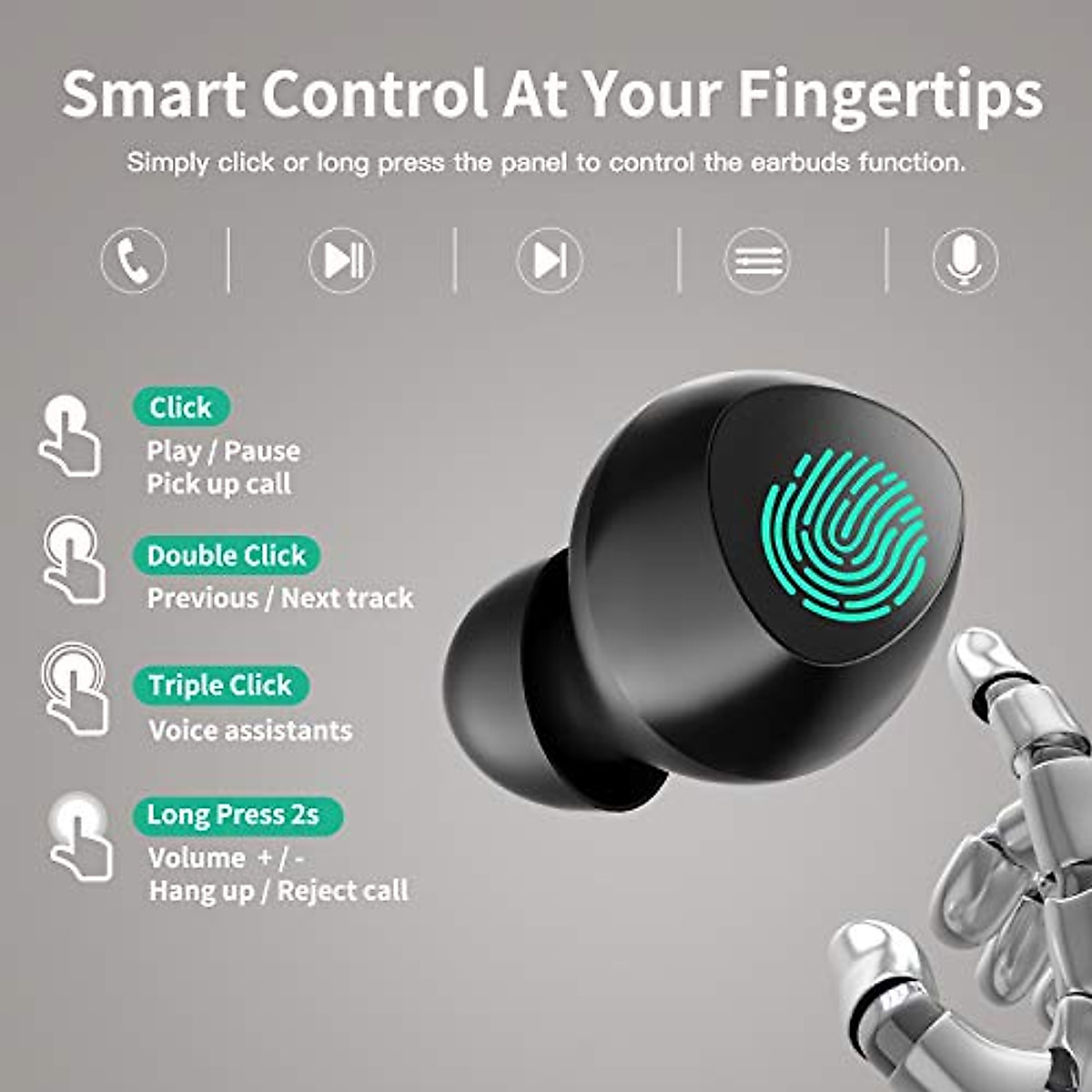 Hestom S10 Bluetooth 5.0 True Wireless Earbuds, IPX8 Waterproof 30H Cyclic Playtime HI-FI Stereo Headphones with Type c Charging Case, in-Ear Earphones Headset with mic for Sport