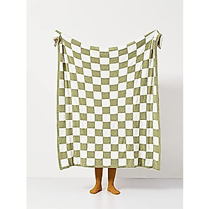 YIRUIO Throw Blankets Checkerboard Grid Chessboard Gingham Warmer Comfort Plush Reversible Microfiber Cozy Decor for Home Bed Couch(sage Green, 51''x63'')