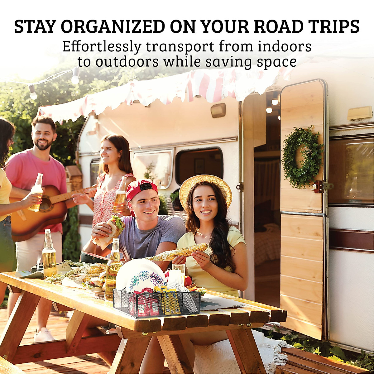 ELTOW Silverware Holder and Paper Plater Organizer for Countertop, 6 Compartment Utensil Caddy for Parties, Home, Office or RV Lifestyle (Black)