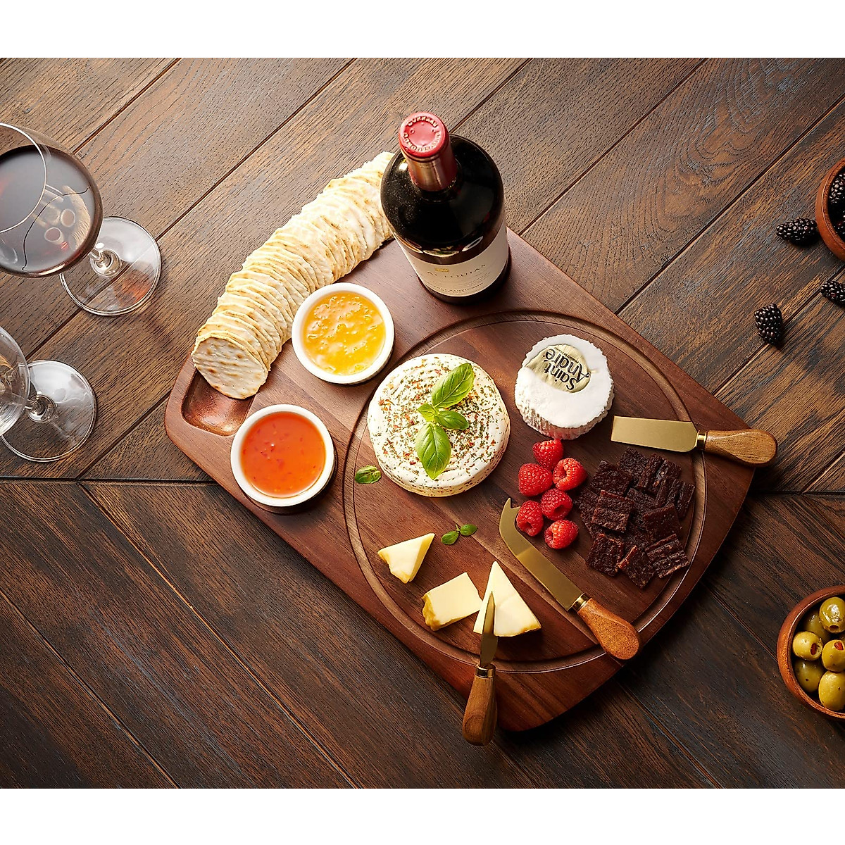 Godinger Cheese Board and Knife Set, Acrylic Dome and Dip Bowls, Acacia Wood Charcuterie Board Set, Cheese Boards, Charcuterie Boards, Housewarming Gift Set