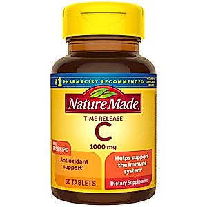 Nature Made Vitamin C 1000 mg Time Release Tablets with Rose Hips, 60 Count to Help Support the Immune System