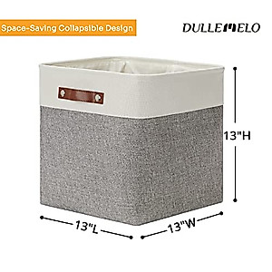 DULLEMELO Collapsible Bundle Baskets 2 Narrow Baskets 15"x6"x5.5" + 4 Cube Baskets 13"x13"x13"（White&Grey)