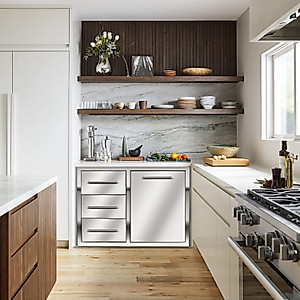 Outafurnia Outdoor Kitchen Drawer Combo 28" W x 19.6“D x 20.1" H,Access Trash Drawer Combo with Stainless Steel Handles Outdoor Kitchen Triple Drawer for BBQ Island,Grilling Station