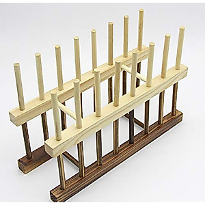 SunnyZoo 7 Slot Wooden Dish Rack Plates Holder Kitchen Storage Cabinet Organizer for Dish Keep Dry (Brown, 2Pack)