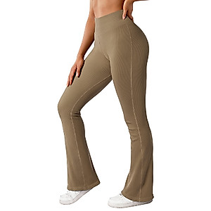 MOOSLOVER Women Ribbed Bootcut Yoga Pants High Waisted Flare Bootleg Workout Leggings(M,#1 Dark Coffee)