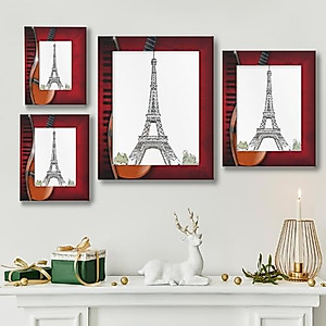 Yzrwebo Music Guitar Piano 4x6 Picture Frame Red Rose Wood Photo Frames High Transparent Horizontal and Vertical Tabletop Display or Wall Mounting for Family Home Gallery Office
