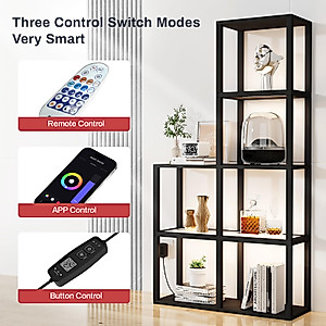 VILICK Display Shelf with LED Light Standing Floor Lamp with Glass Storage Shelves for Collectibles, 5 Tier Tall Corner Shelf Open Curio Cabinet for Living Room, Bedroom, Office, Home Decor