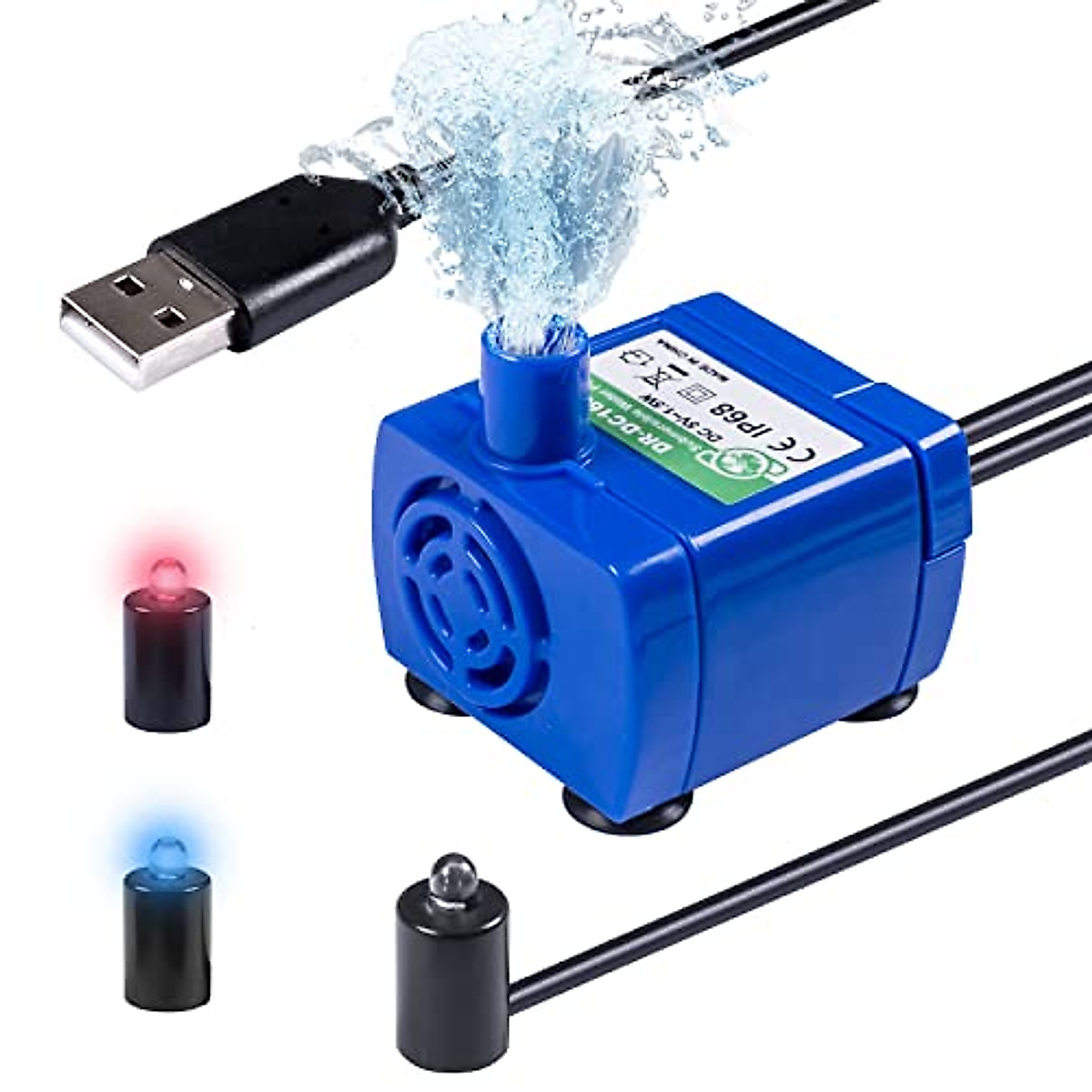 Cat Water Fountain Pump, Pet Fountain Pump Replacement DR-DC160, Automatic Power Off fountain pump of Cat Fountain Water Bowl Inside with LED Light Reminder and 6ft Long Power Cable