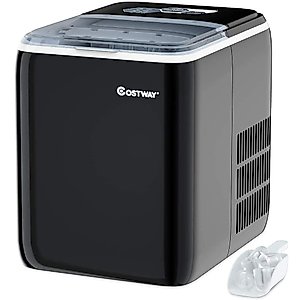 COSTWAY Ice Maker Countertop with Self-Clean Function, Make 44 Lbs Ice in 24 Hours, Ice Cubes Ready in 8.5 Mins, Ideal for Bar Home and Office, Portable Ice Machine with Ice Scoop and Basket, Black