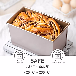 CHEFMADE Pullman Loaf Pan with Lid, 1Lb Dough Capacity Non-Stick Rectangle Flat Toast Box for Oven Baking 4.2" x 7.7"x 4.4"(Champagne Gold)