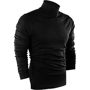 Utopia Wear Premium Mens Shirt, Cotton Blend Knitted Turtleneck Men T-Shirt Pullover Sweater, Black, XX-Large
