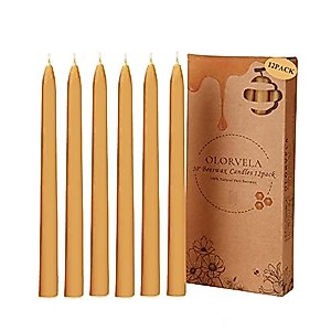 olorvela Beeswax Candles 12Pack 10" Taper Candles Handmade Candle Sticks 100% Pure Beeswax Smokeless and Dripless Beeswax Tapered Candles (Yellow)