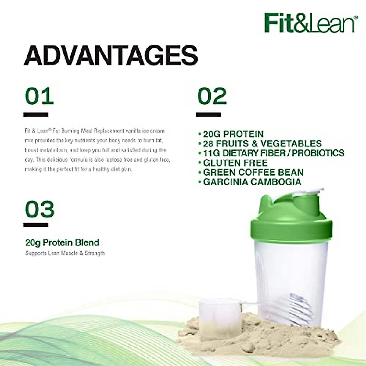 Fit & Lean Meal Shake Meal Replacement with Protein, Fiber, Probiotics and Organic Fruits & Vegetables, Cookies and Cream, 1lb, 10 Servings Per Container
