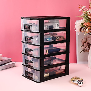 STOBAZA 5 Drawer Plastic Storage Drawer Unit, Plastic Drawers Organizer, Clear Storage Drawers, Small Makeup Containers Office Stationery Organizer Storage Bins with Drawers - 8.3 x 6 x 12.4 inch