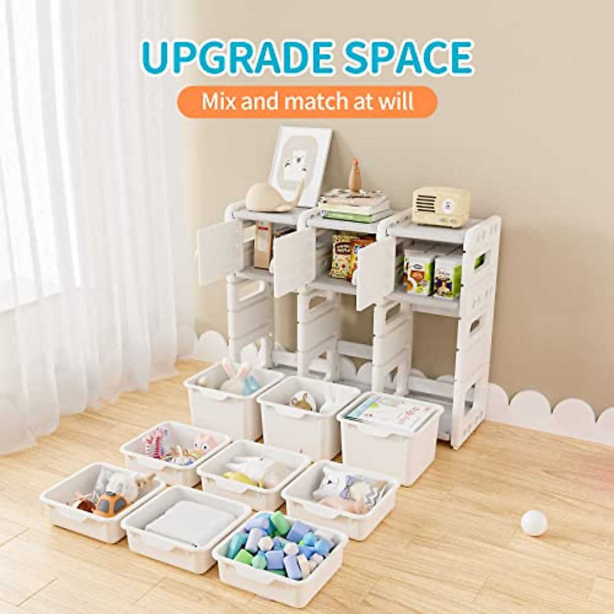 UNICOO Kids Storage Shelves, Children Toy Storage Organizer, Kids Bookshelf and Toy Storage for School, Bedroom, Playroom or Nursery (3 * 4)